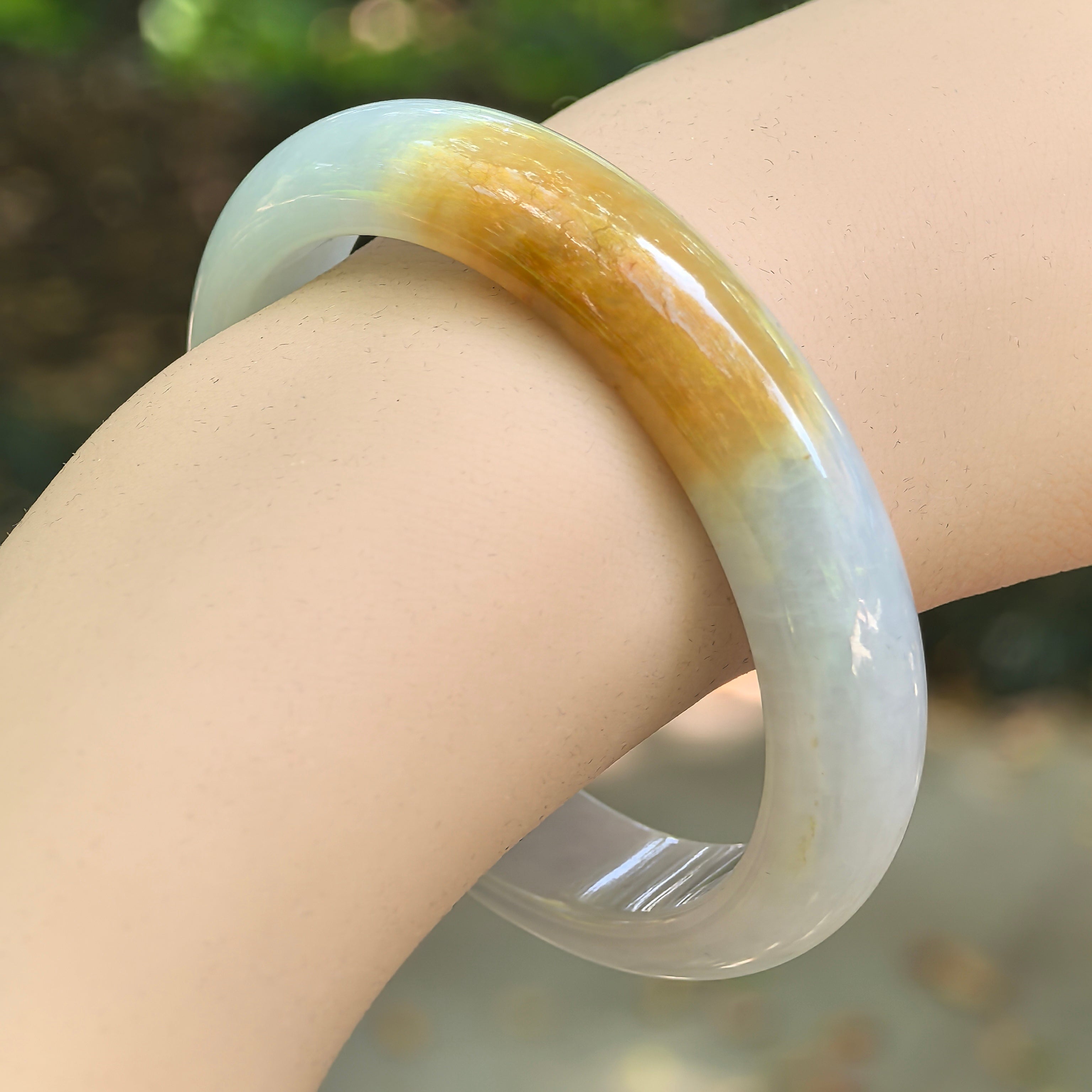 Natural Grade-A Jadeite Glutinous Half Yellow Bangle · Burmese Jade ...